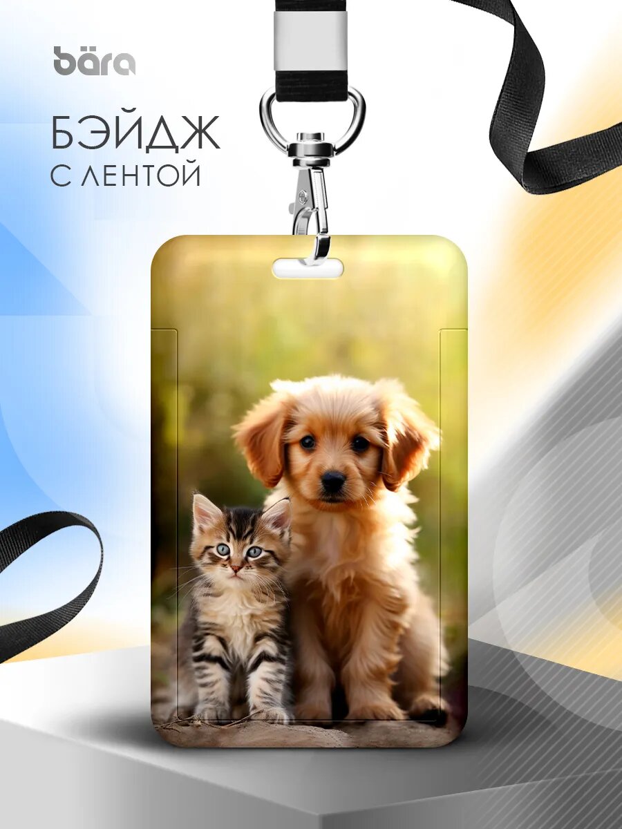 Бейдж для пропуска с лентой пластиковый, бейджик с картинкой