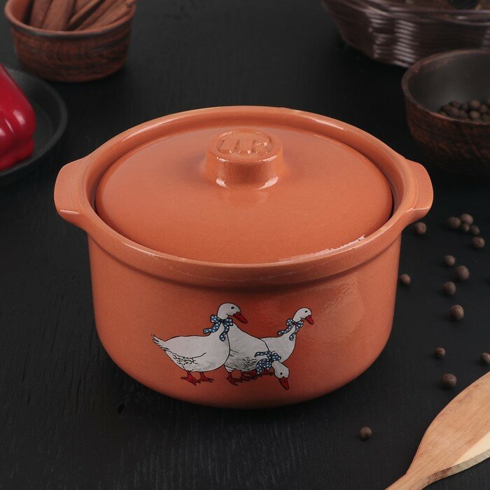 Горшок-сотейник Ломоносовская керамика "Гуси", 1,5 л
