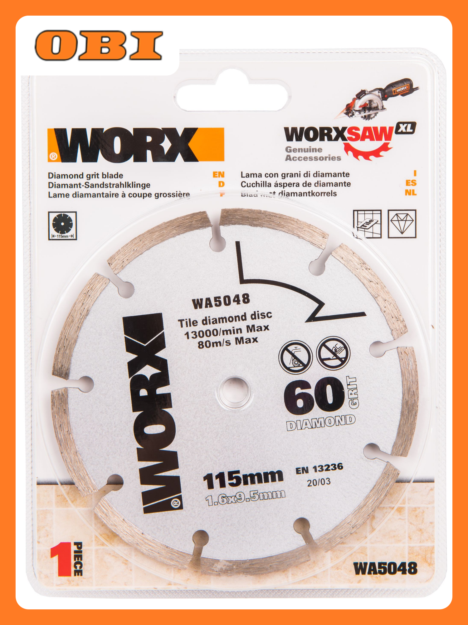 Диск отрезной WORX WA5048, для камня, алмазное покрытие, 115 мм