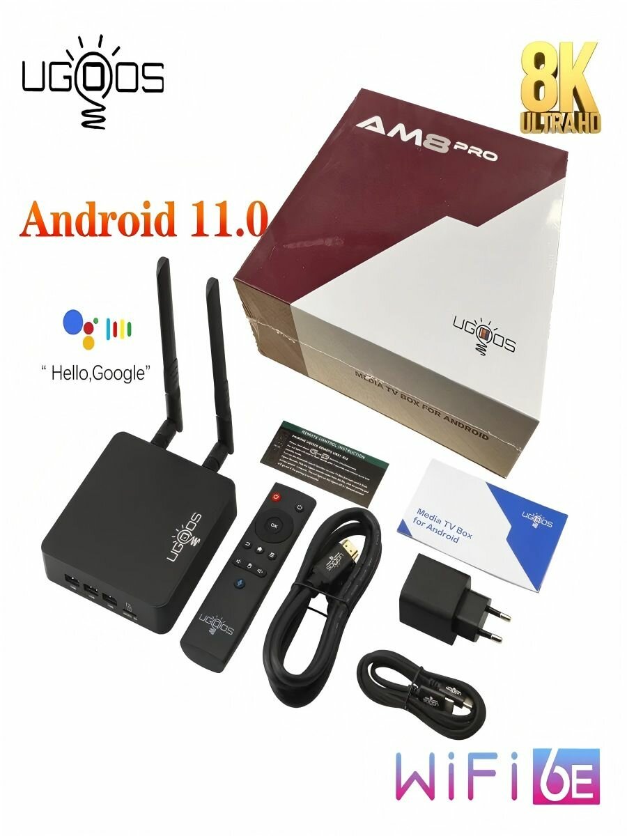 Мультимедийный проигрыватель ТВ коробка UGOOS AM8 PRO WIFI6 Dolby Audio система караоке