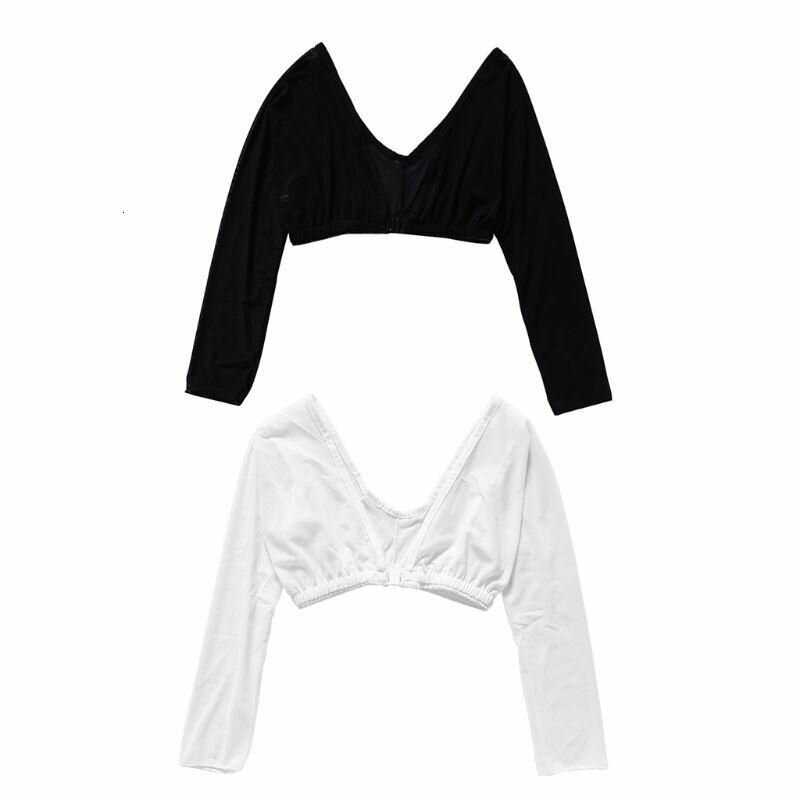 Прозрачная блузка с длинными рукавами, Черный + белый - XL