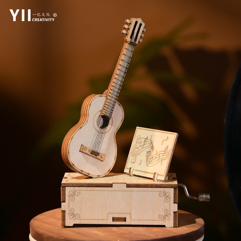 Деревянная головоломка, музыкальная шкатулка в виде гитары, ручная сборка, 3D-пазл, музыкальная шкатулка с ручным приводом, украшение, образовательная игрушка
