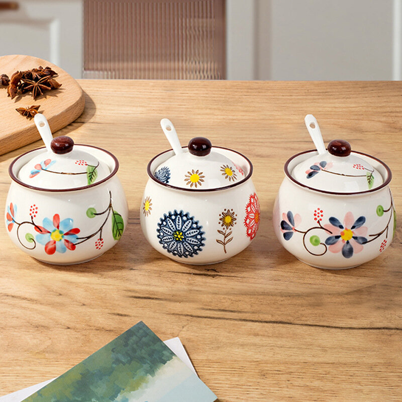 Японский стиль подглазурной керамической банки для приправ с крышкой, банка для соли и глутамата, устойчивая к высоким температурам, банка для чили и масла, набор банок для приправ