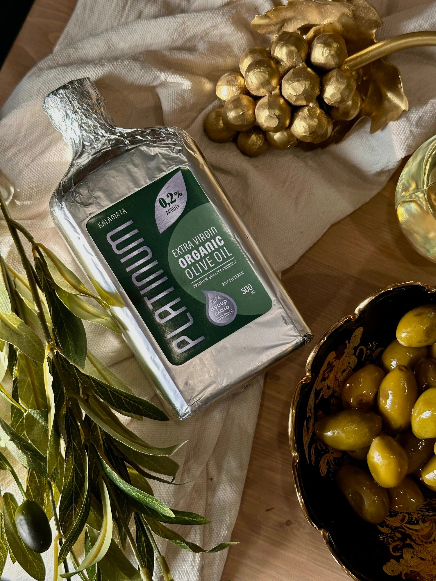 Масло оливковое OLIVI Platinum, Premium Organic нефильтрованное, 0,2% кисл. 0,5л