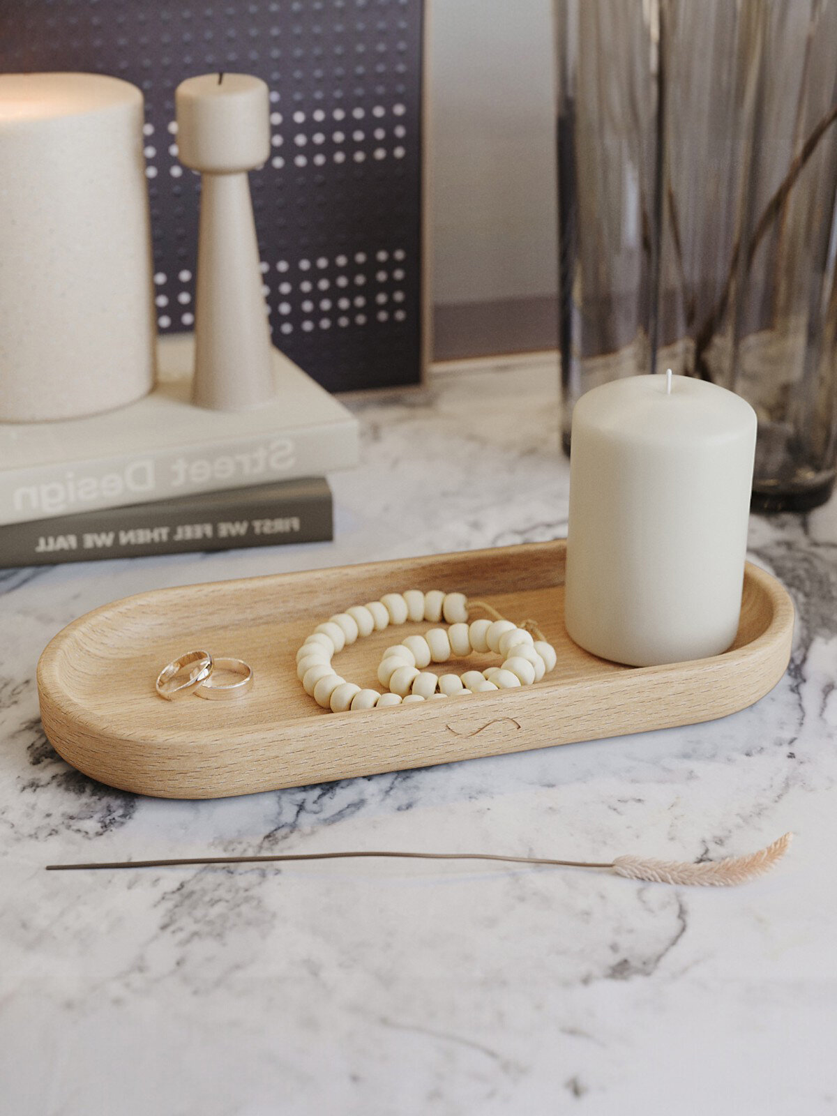 Декоративный деревянный поднос, подставка для украшений, свечей и мелочей Astrid S, 25х9.5 см, бук, натуральный бук