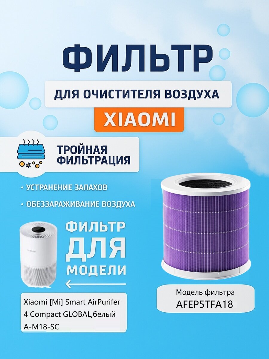 Фильтр Xiaomi д/очистителя воздуха Smart Air Purifier 4 Compact Filter Pro Antibacterial, Фиолетовый