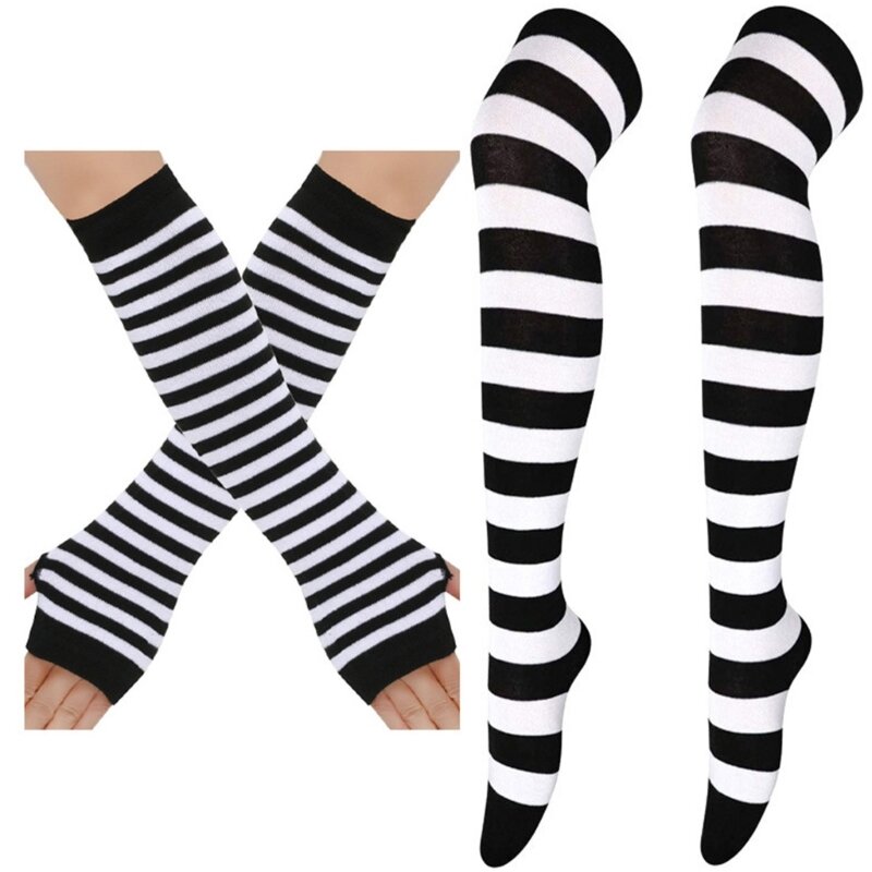 Комплект носков в полоску для рук-черно-белый