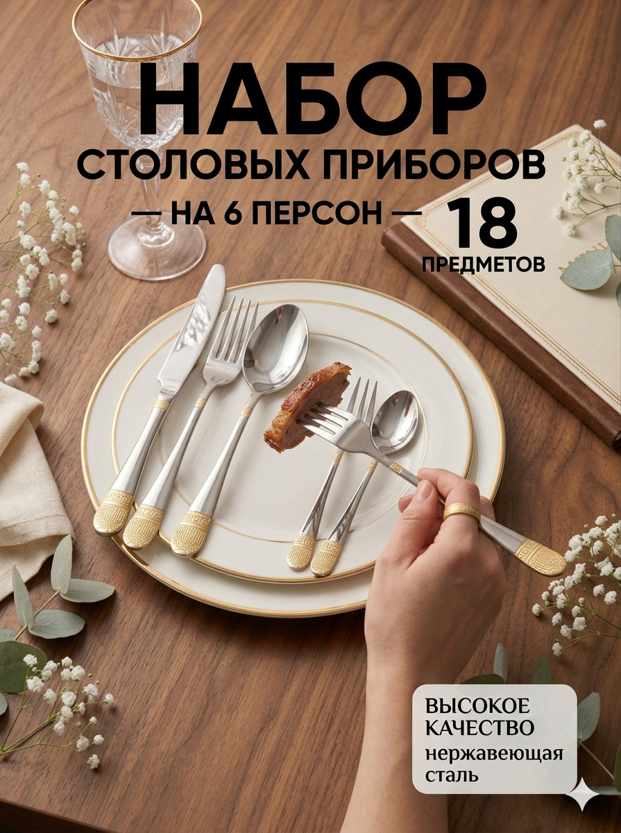 Набор столовых приборов "Versa", нержавеющая сталь, 18 штук, на 6 персон