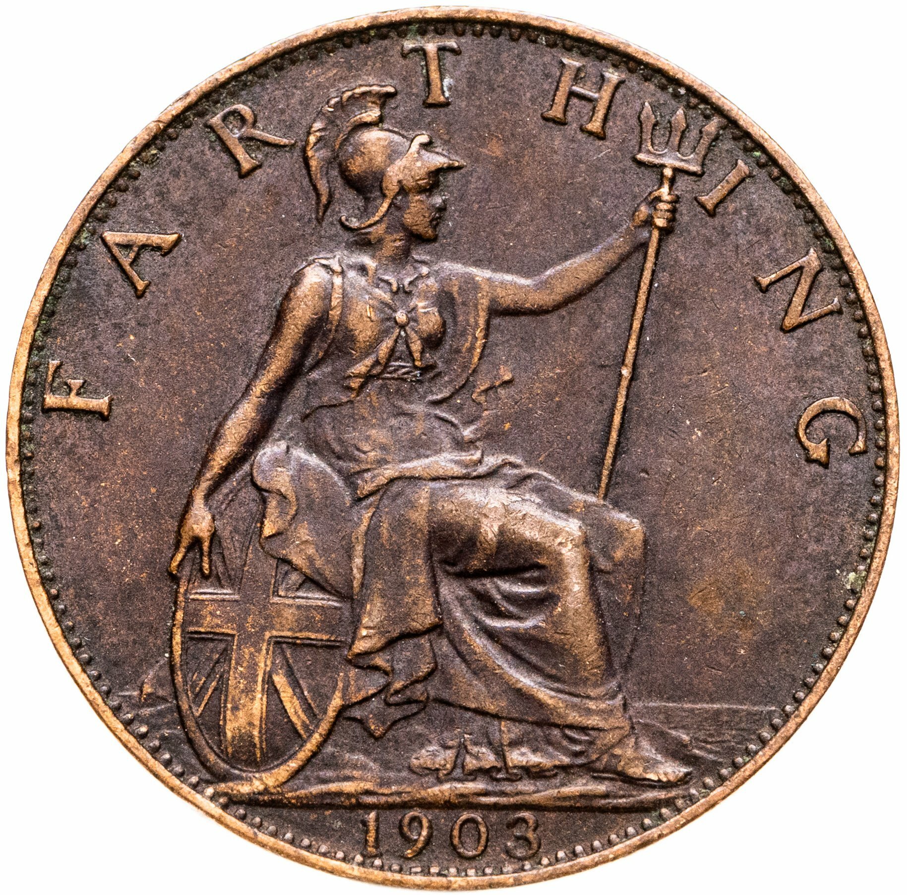 Великобритания 1 фартинг farthing 1903, Бронза, в сохранности AU