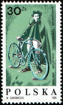 (1986-064) Марка Польша "К. Косецка 1875" 100 лет Варшавскому клубу велосипедистов II