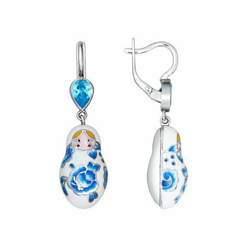 Серьги с подвесками, серебро, 925 проба, родирование, эмаль, фианит
