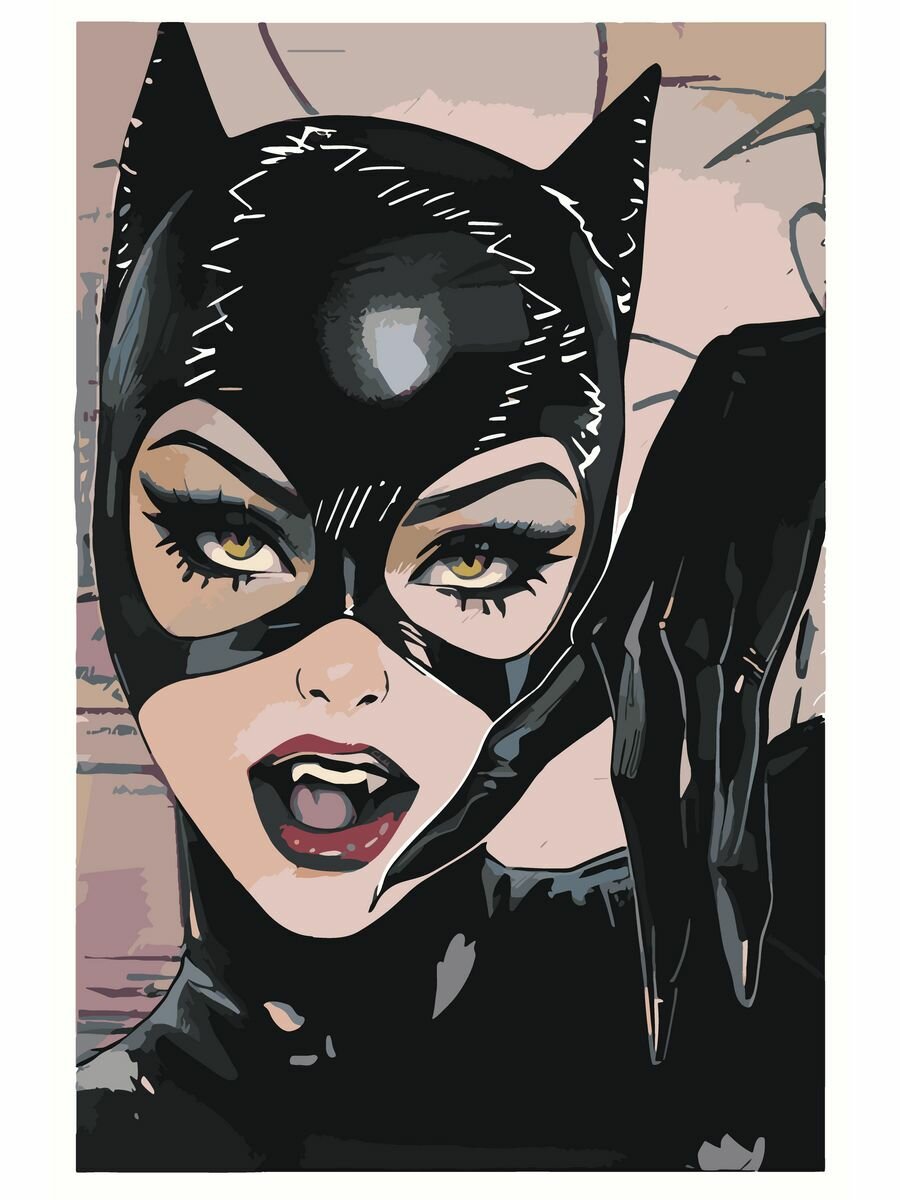 Картина по номерам на холсте с подрамником, Кошка Женщина бэтвумен, 40х60 см