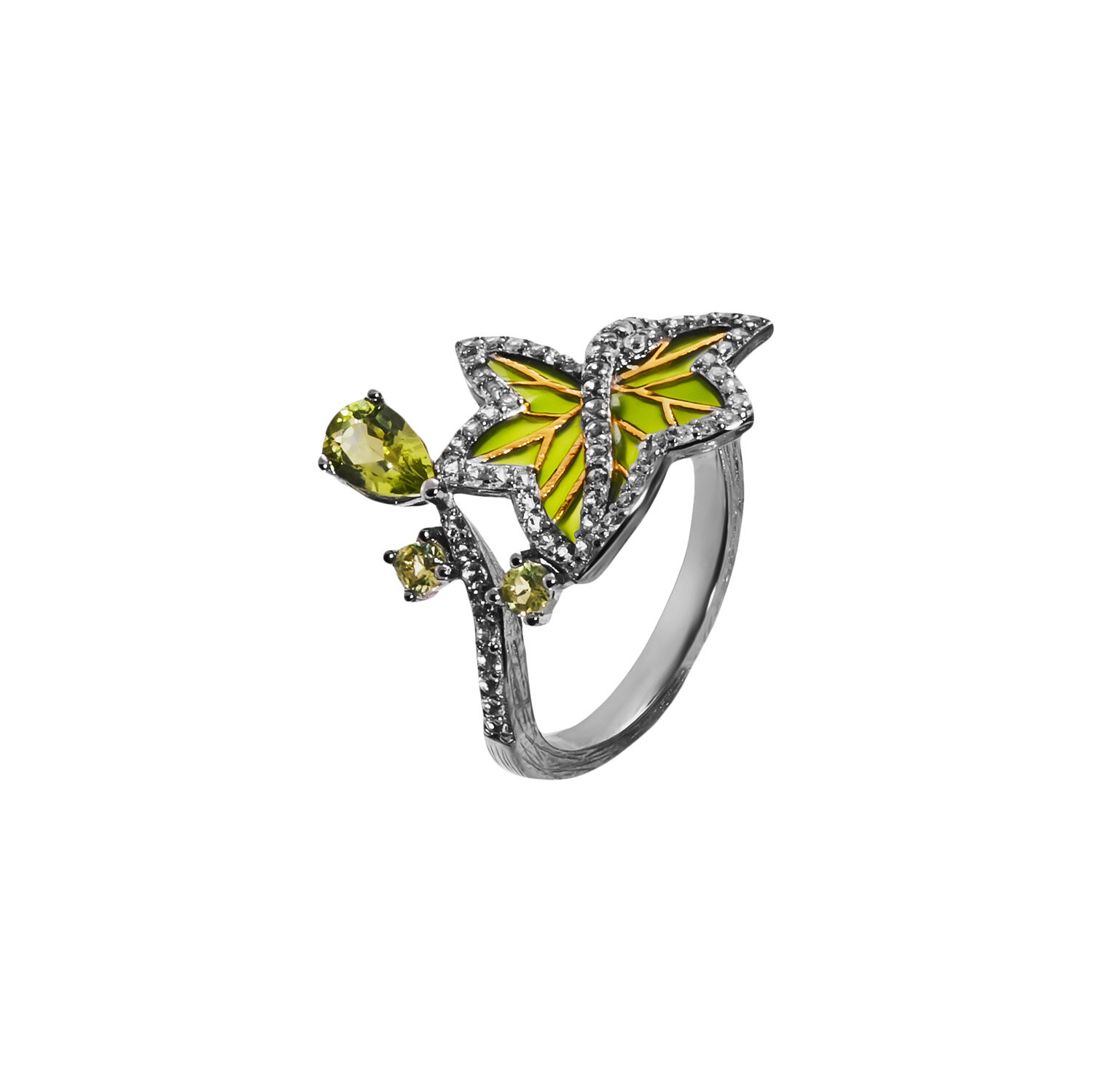 Кольцо ELEMENT47, серебро, 925 проба, перидот, топаз, эмаль