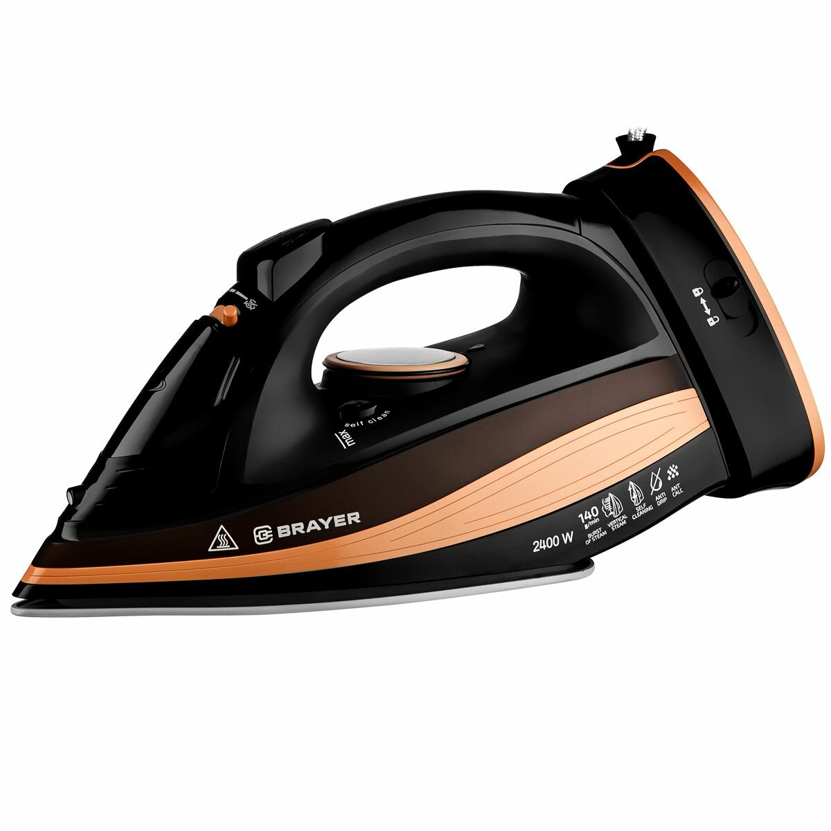Утюг BRAYER BR 4010 черный, керамическая подошва, вертикальное отпаривание
