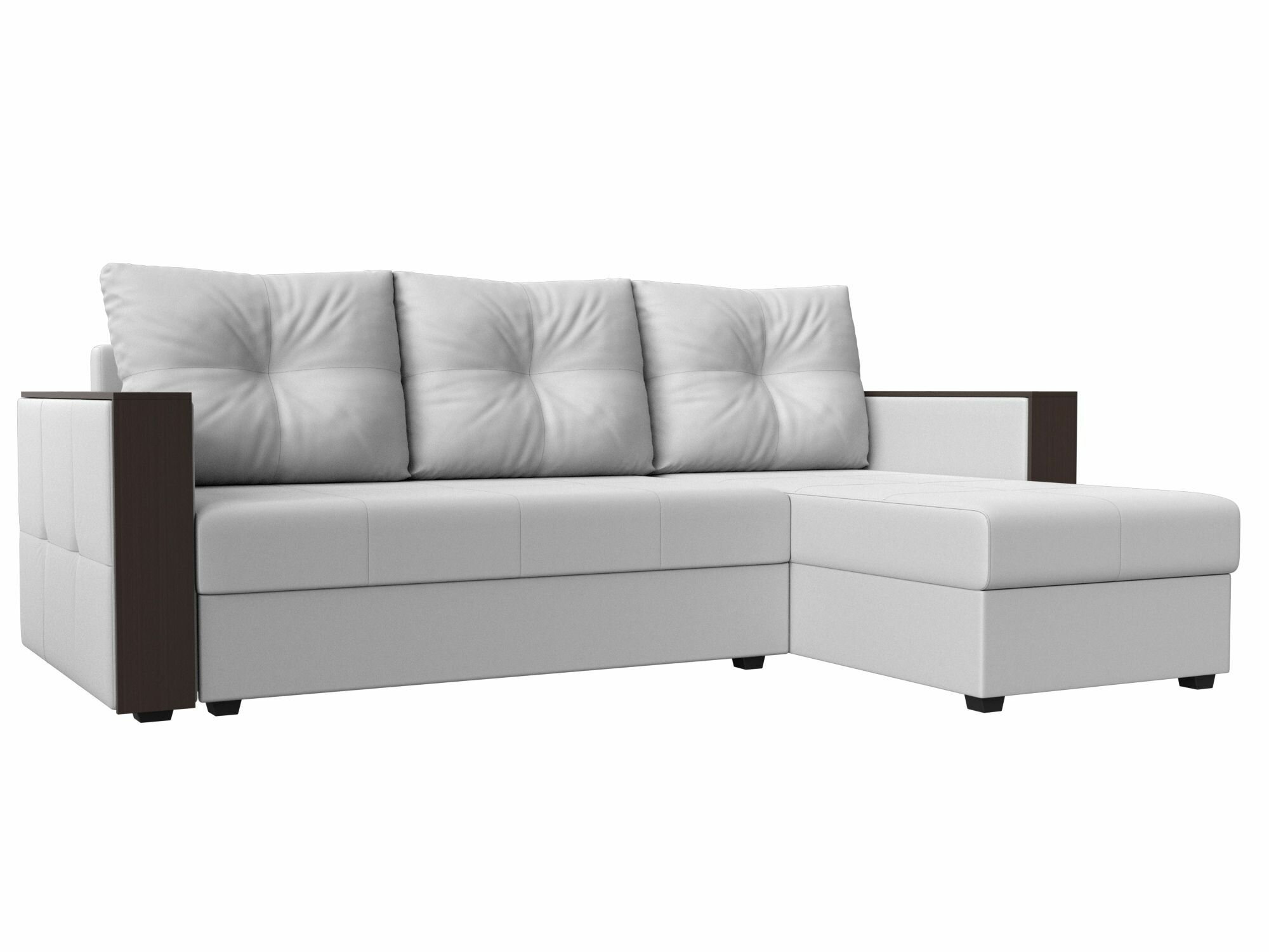 Диван угловой Валенсия Лайт правый угол, экокожа, механизм еврокнижка, белый, 230x140x85см. Хит Диванов