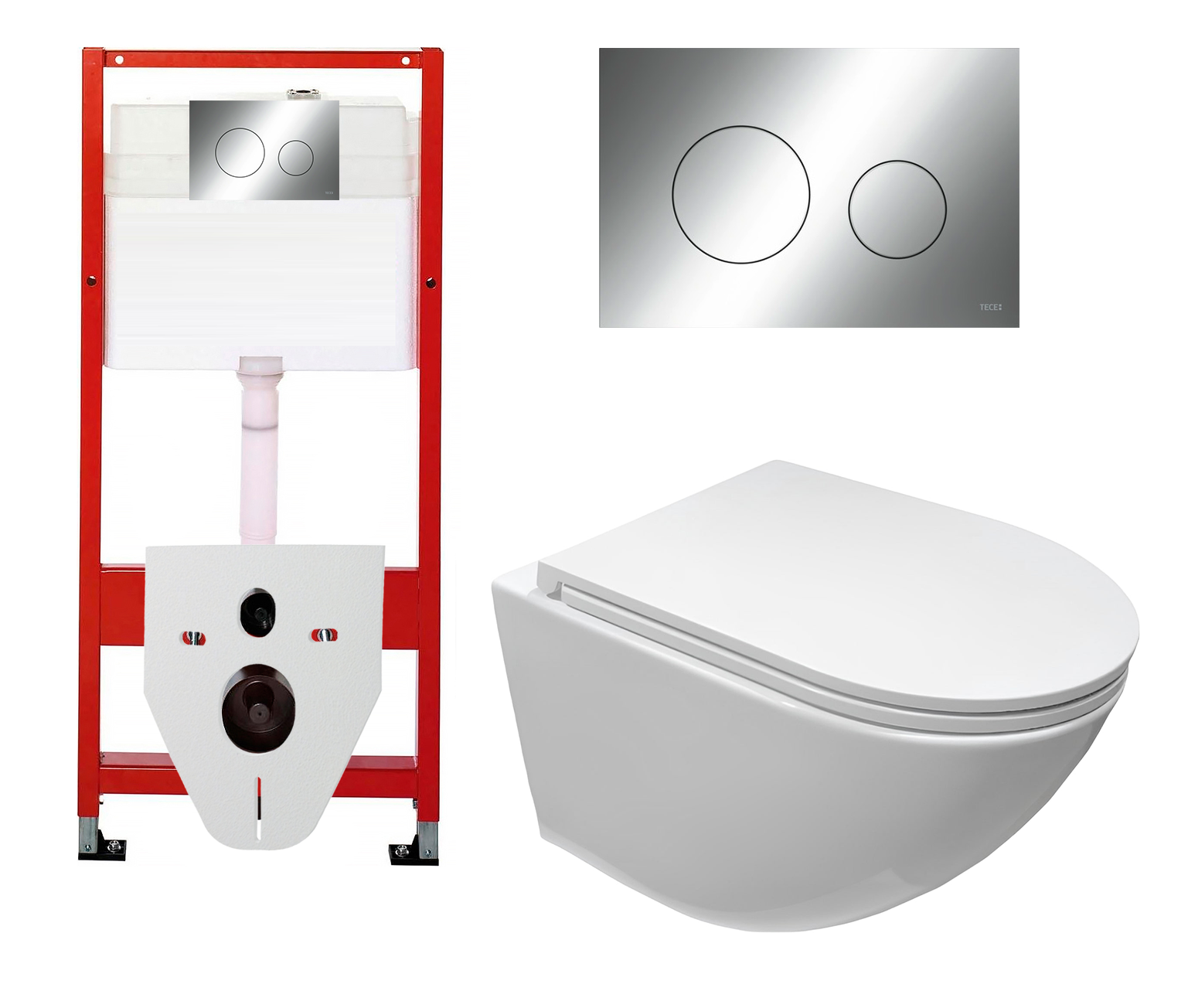 Комплект 3 в 1 инсталляция Tece Loop K440921 + Подвесной унитаз CeruttiSpa Sella aria CT7183 с кнопкой хром круглый