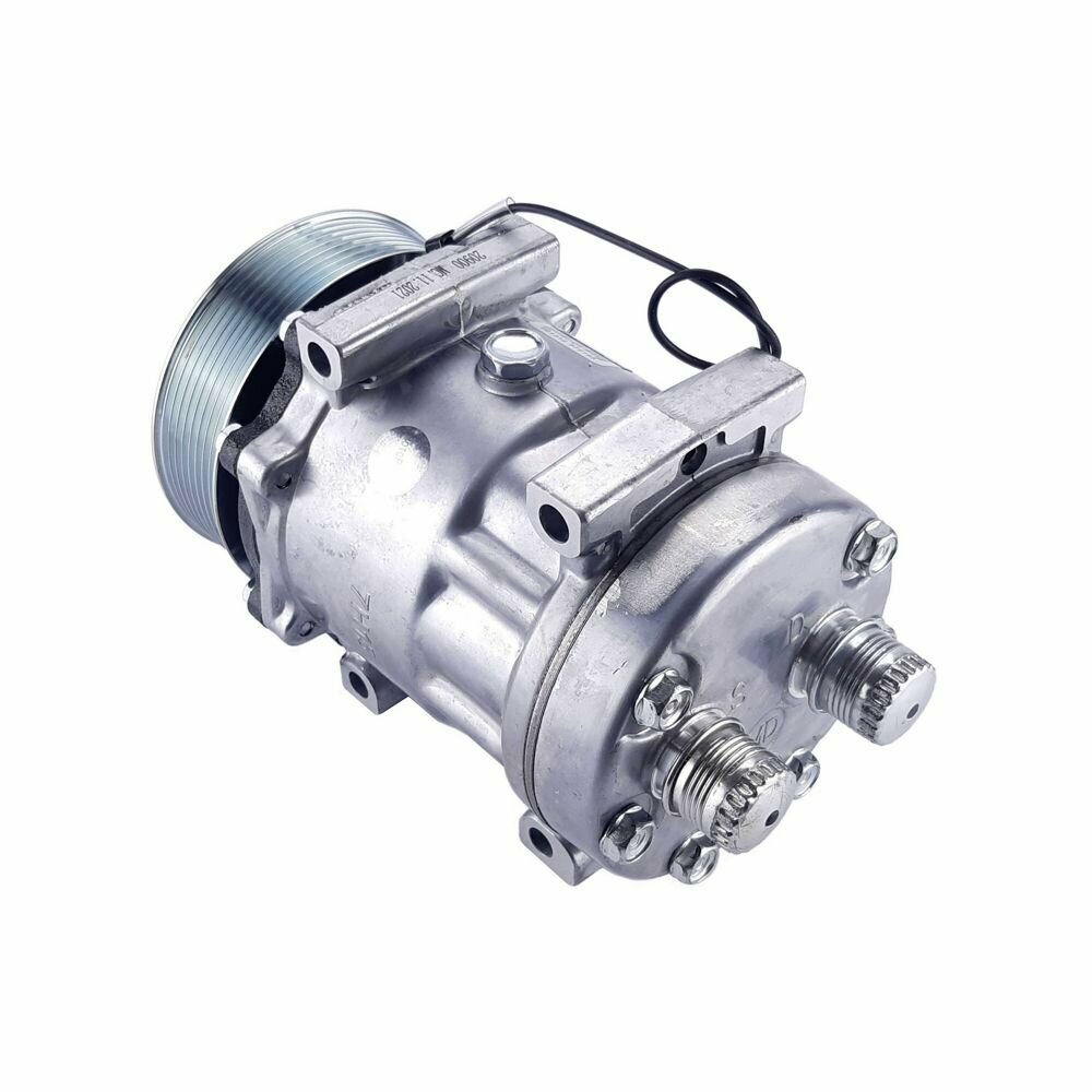 Компрессор кондиционера Sanden 7H15 (12V, PV8 шкив 119мм) выходы горизонтальные 1"-14UNF, O-ring Универсальный- CASE, NEW HOLAND, John Deer Монтажное крепление - направляющие