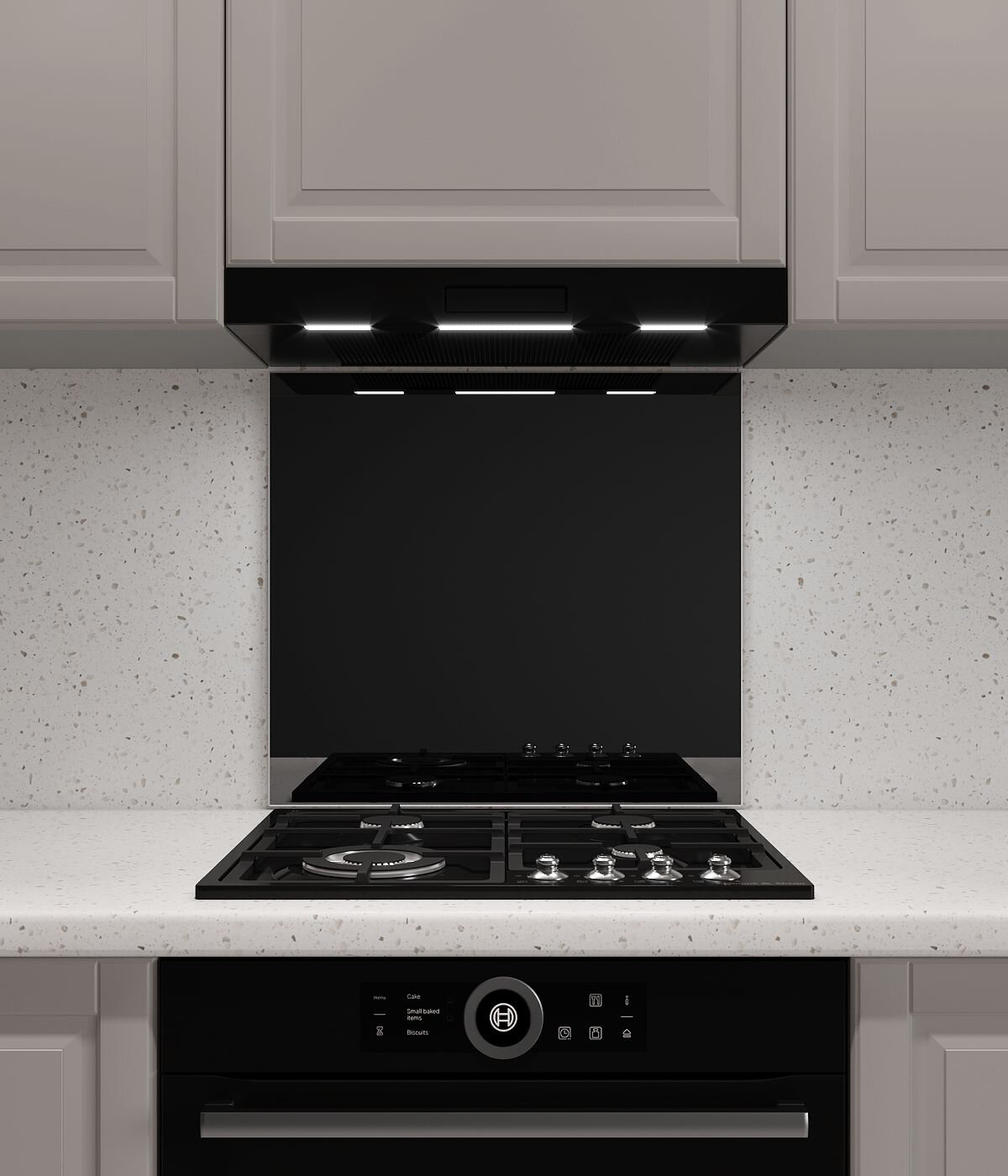 Защитный экран Normand 600х500х4 мм, RAL 9005 из закаленного стекла на кухню, фартук от брызг для плиты