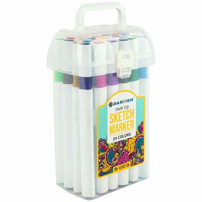 Darvish Маркеры для скетчинга (двусторонние) (набор 24 цв) корпус треугольный
