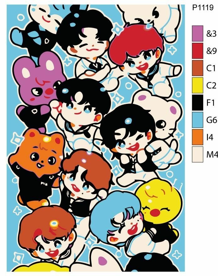 Детская картина по номерам P1119 "K-pop группа - Stray Kids (Стрей Кидс)" 20x30