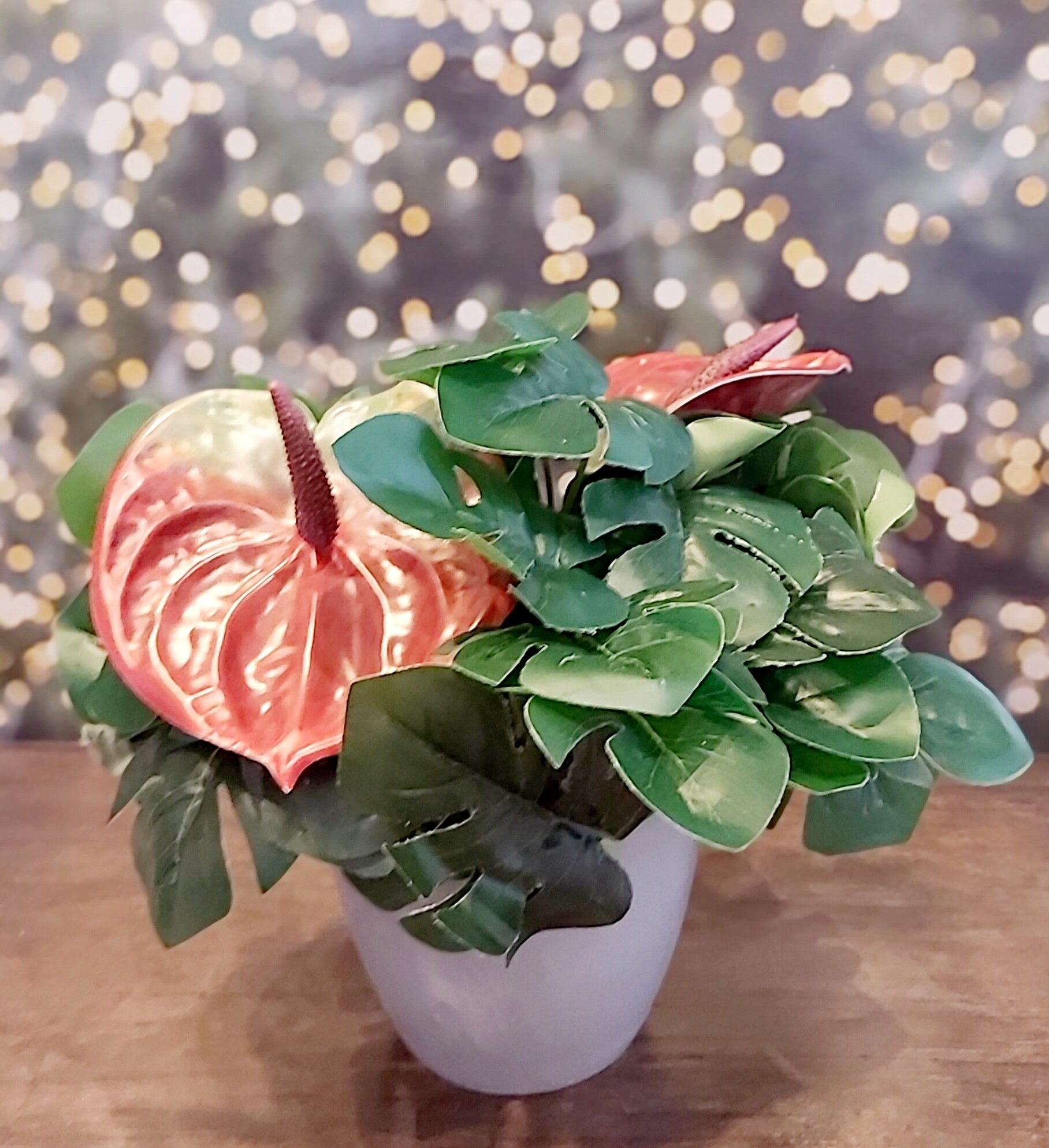 Авторская интерьерная композиция "Антуриум" в керамическом горшке, 24см