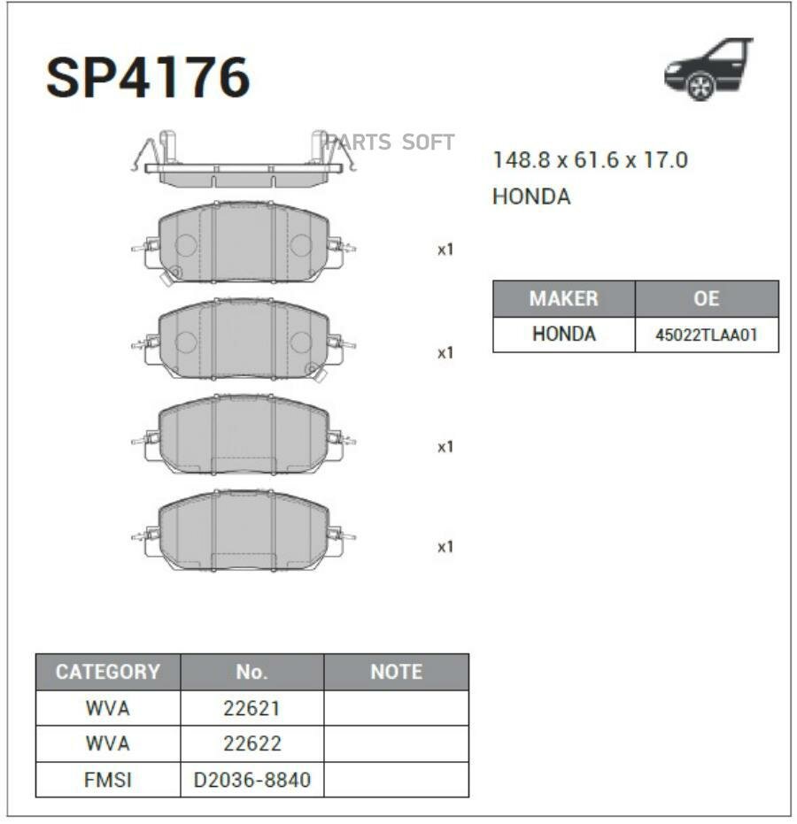SANGSIN BRAKE SP4176 Колодки торм. дисковые Hi-Q HONDA CR-V 17- (D2036) ()