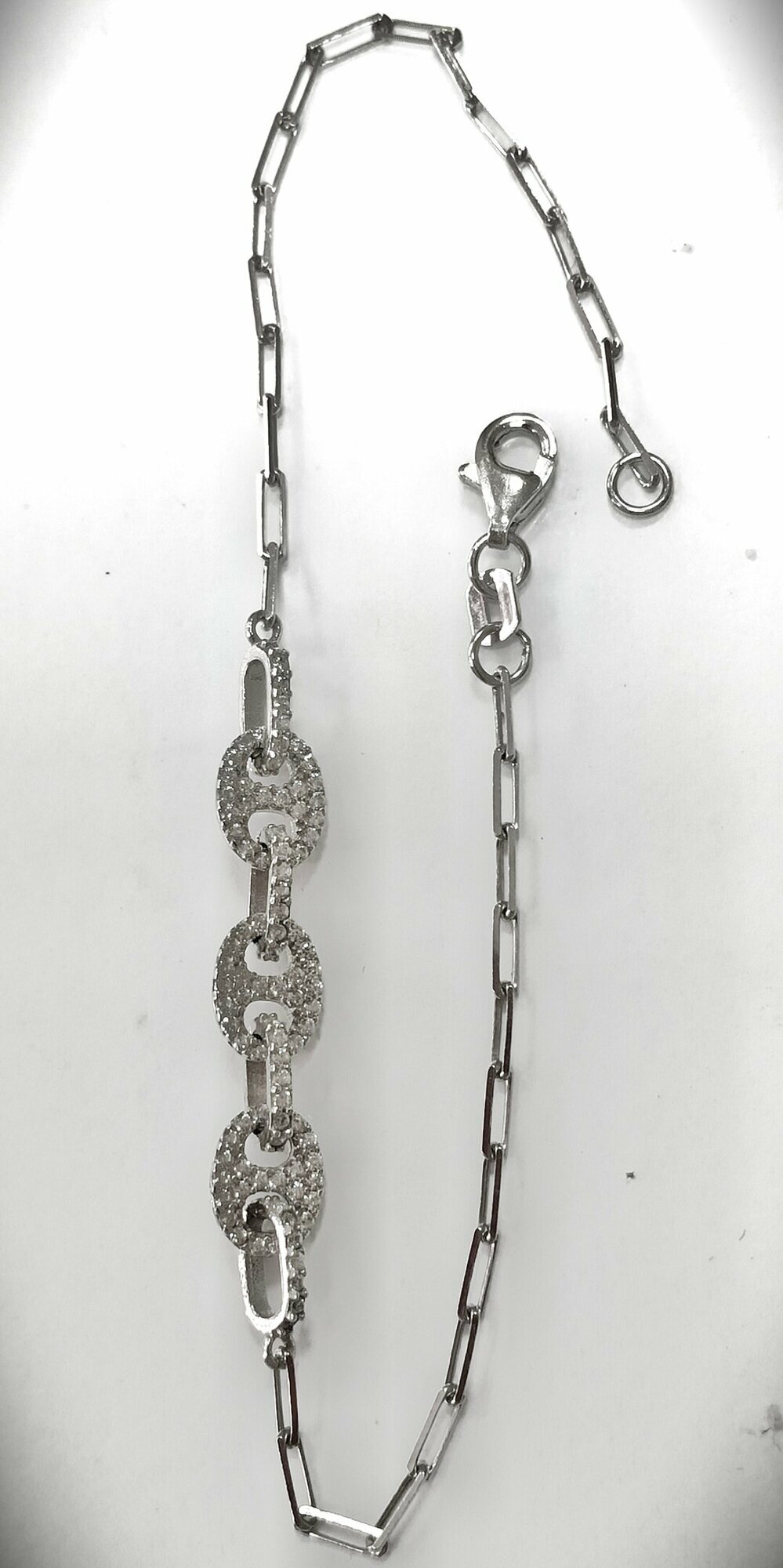 Браслет-цепочка, серебро, 925 проба, родирование, фианит