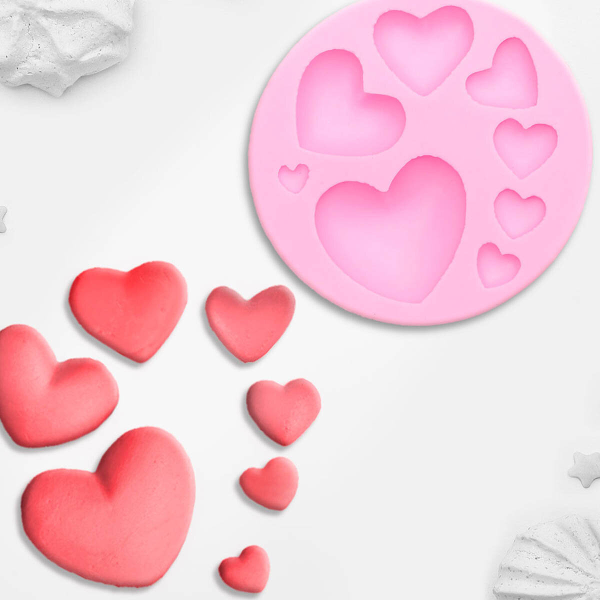 Молд силиконовый для шоколада, воска, мыла, гипса и эпоксидной смолы 'Сердца', 7,5*7,5*1 см, Арт Узор