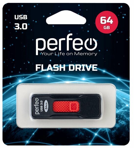 Флешка Perfeo S05 64 ГБ, 1 шт, black/ USB- флеш накопитель. черный/ black