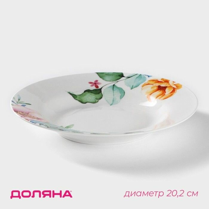Тарелка Доляна глубокая фарфоровая "Пташка" D 20,2 см, цвет белый