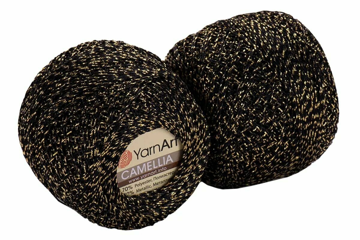 Пряжа "Camelia", цвет: 413 - Черный, 1 шт, Полиэстер 70%, Метанит 30%, 20 гр. 190 м.