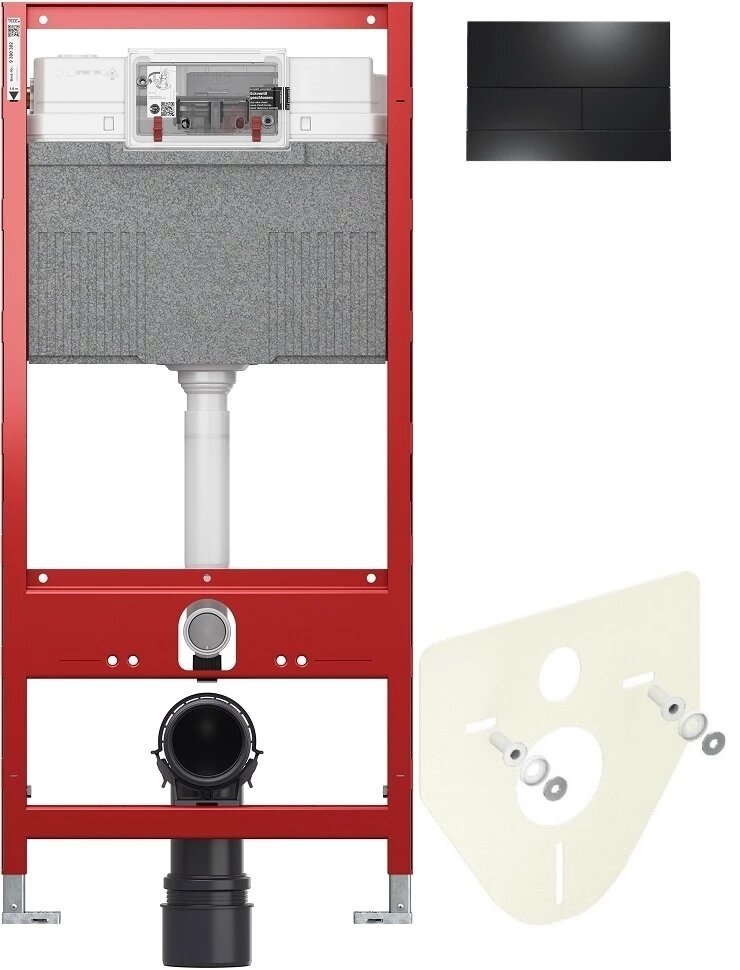 Инсталляция для унитаза Tece TECEsquare II 9300302 + 9200010 + 9380014 + 9240833 с кнопкой смыва, черный матовый