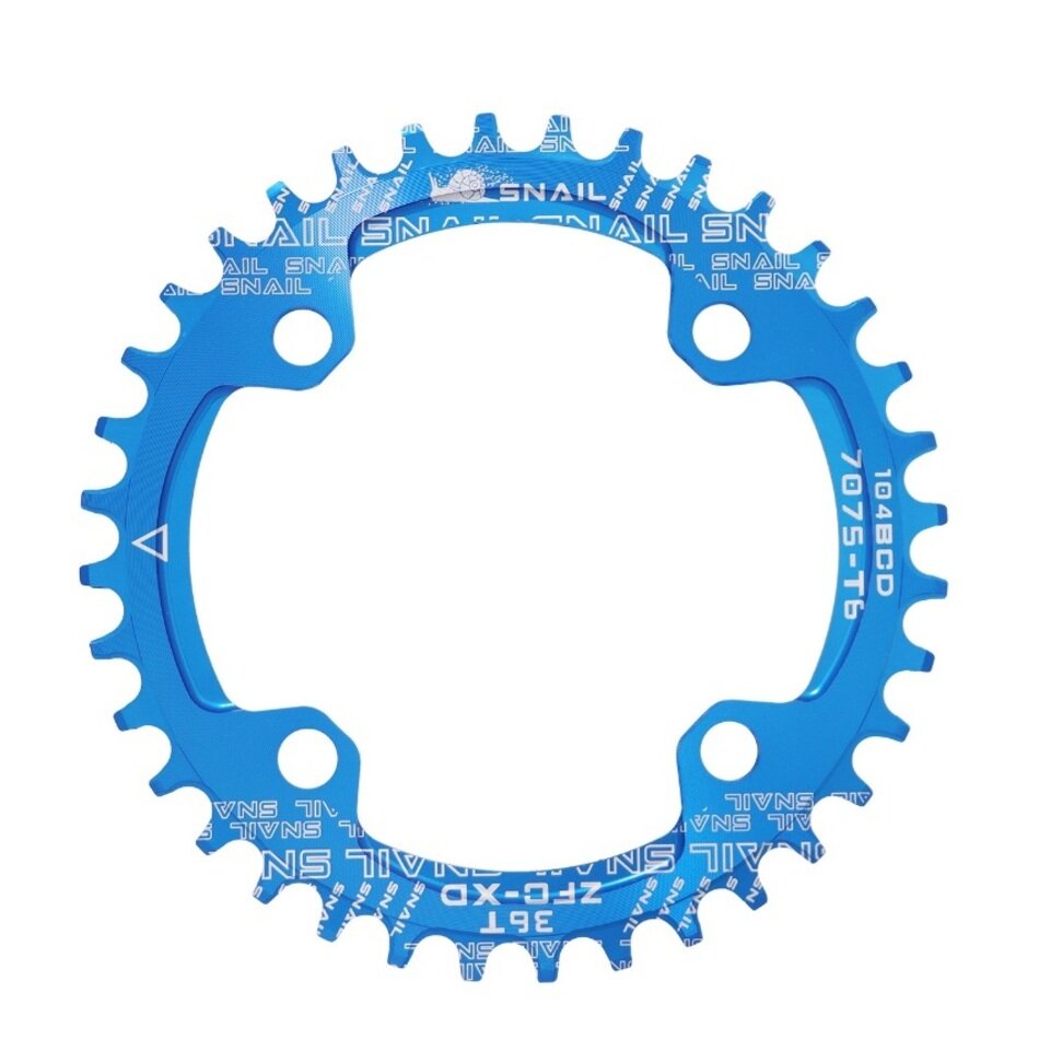 Звезда передняя алюминиевая SNAIL 36Т/104BCD синяя с технологией Narrow Wide