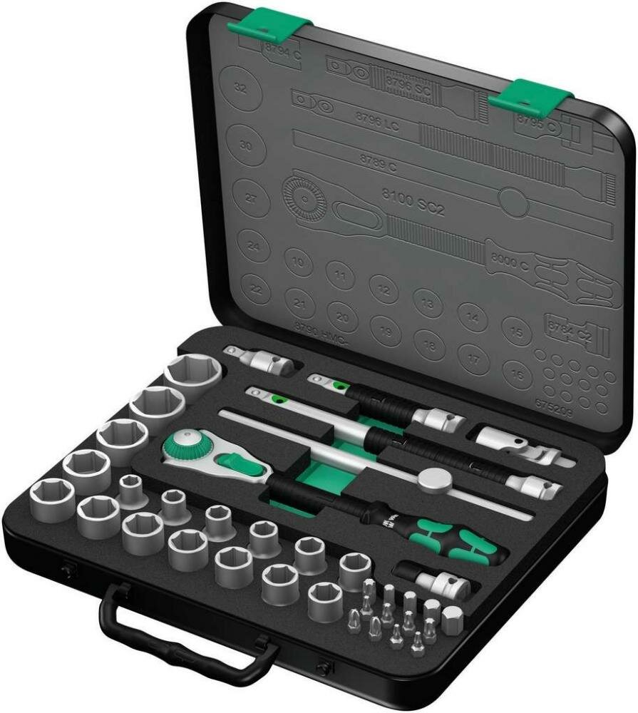 8100 SC 2 Zyklop Speed Набор 1/2" головок и 5/16" бит с трещоткой, 37 пр. Wera WE-003645