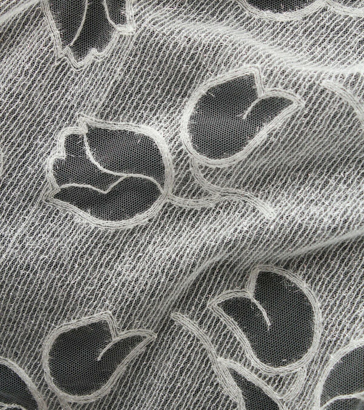 Ткань Вышивка на сетке молочная с люрексом, ш124см, 0,5 м