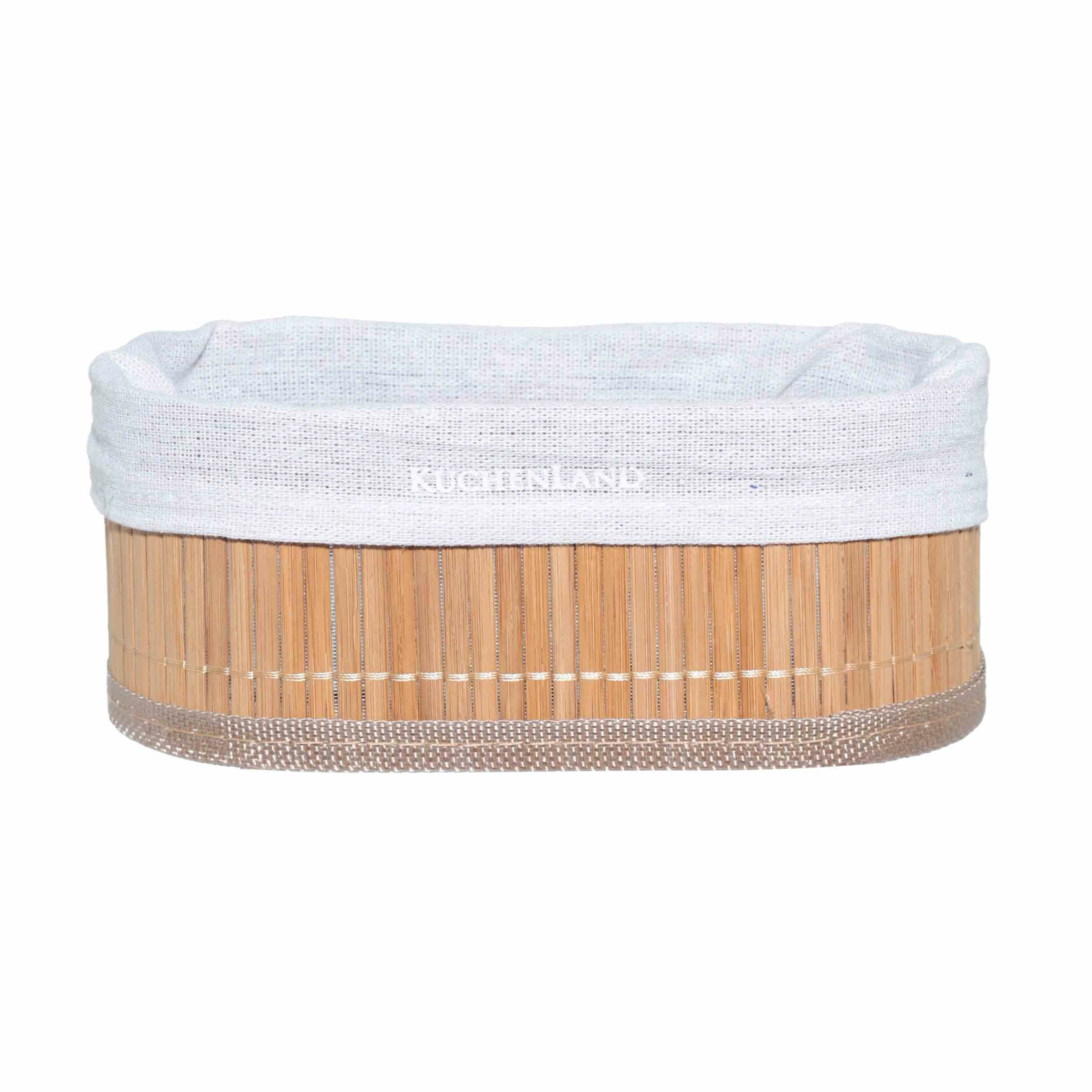 Корзина для столовых приборов, Kuchenland, 19х10 см, бамбук/хлопок, овальная, бежевая, Stem