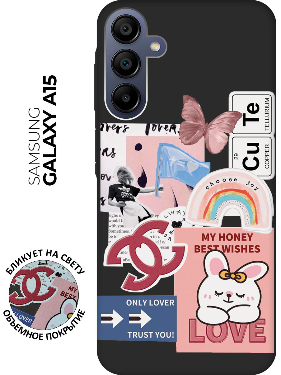 Силиконовый чехол на Samsung Galaxy A15 / Самсунг А15 с рисунком "Cute Stickers" Soft Touch черный