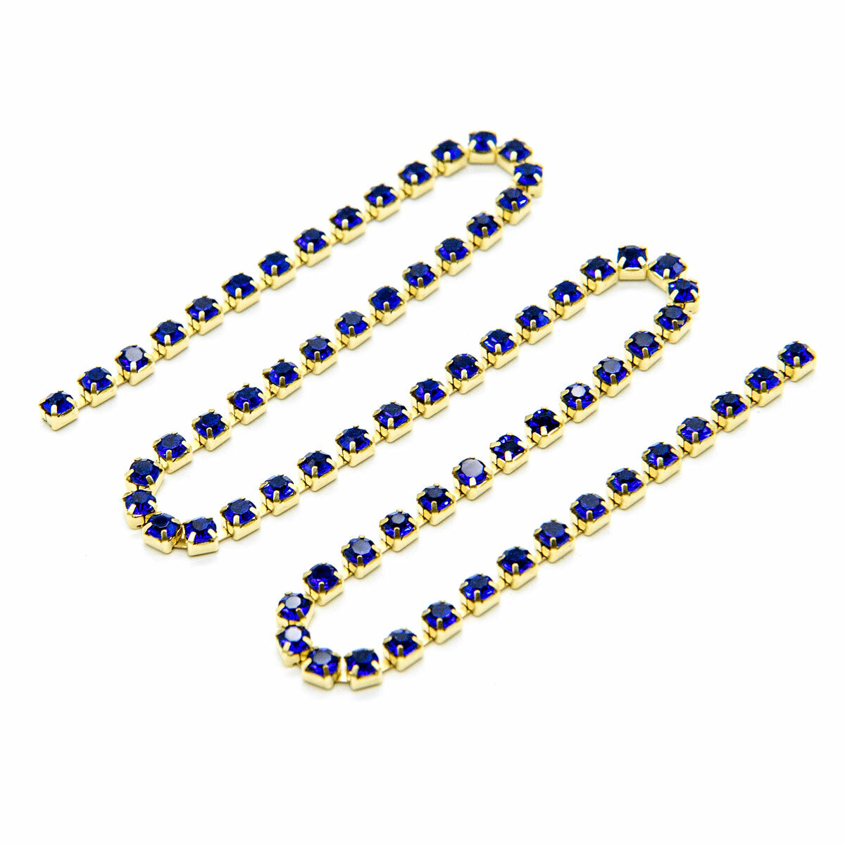 Стразовая цепочка для рукоделия 3 мм*30 см, золотистая, стразы сапфировые, Astra&Craft