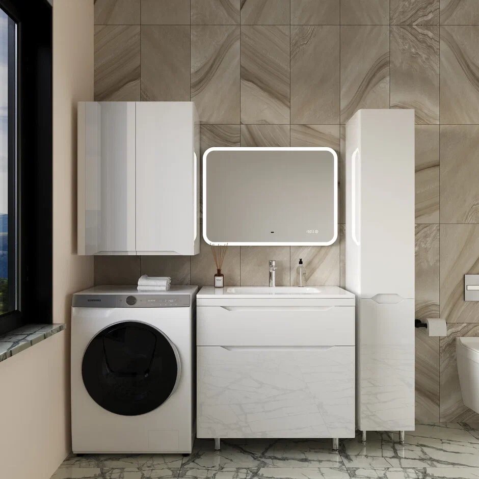 Тумба с раковиной напольная Style Line "Марелла 80" (2 ящ.) Люкс антискрейтч белый матовый