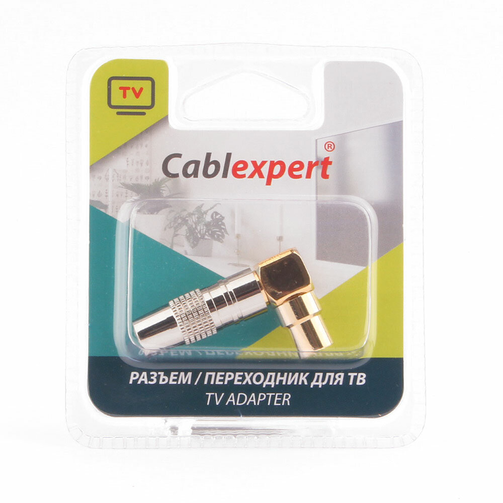 Разъем Cablexpert TVPL-07, TV (папа) позолоченный, латунь OD8.5, 90 градусов, блистер