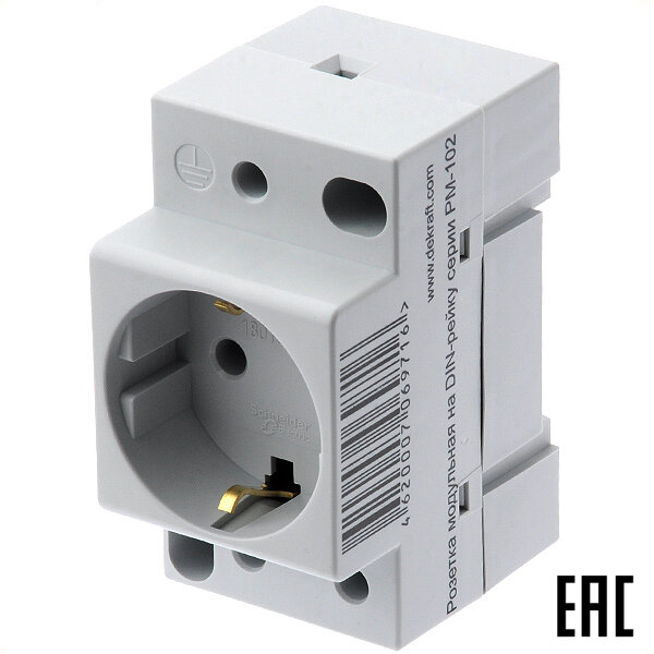 Розетка щитовая на DIN-рейку 2P+Е 16А DEKraft 18012DEK (2 шт. в комплекте)