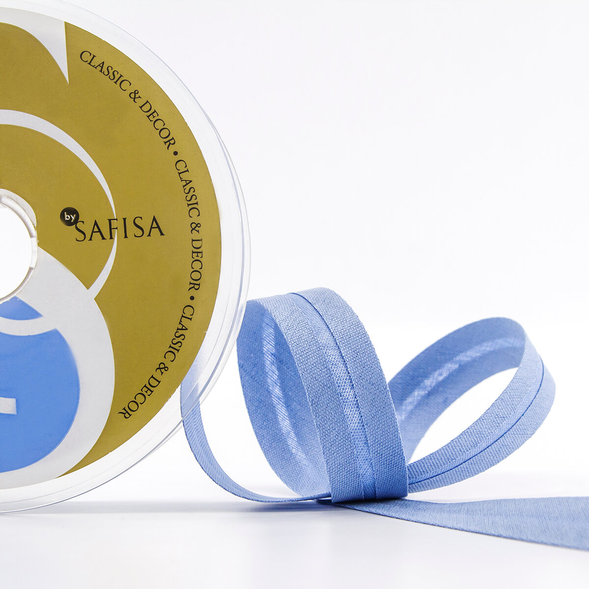 Косая бейка хлопок лён 20 мм 20 м цвет 65 голубой Safisa 6602-20мм-65