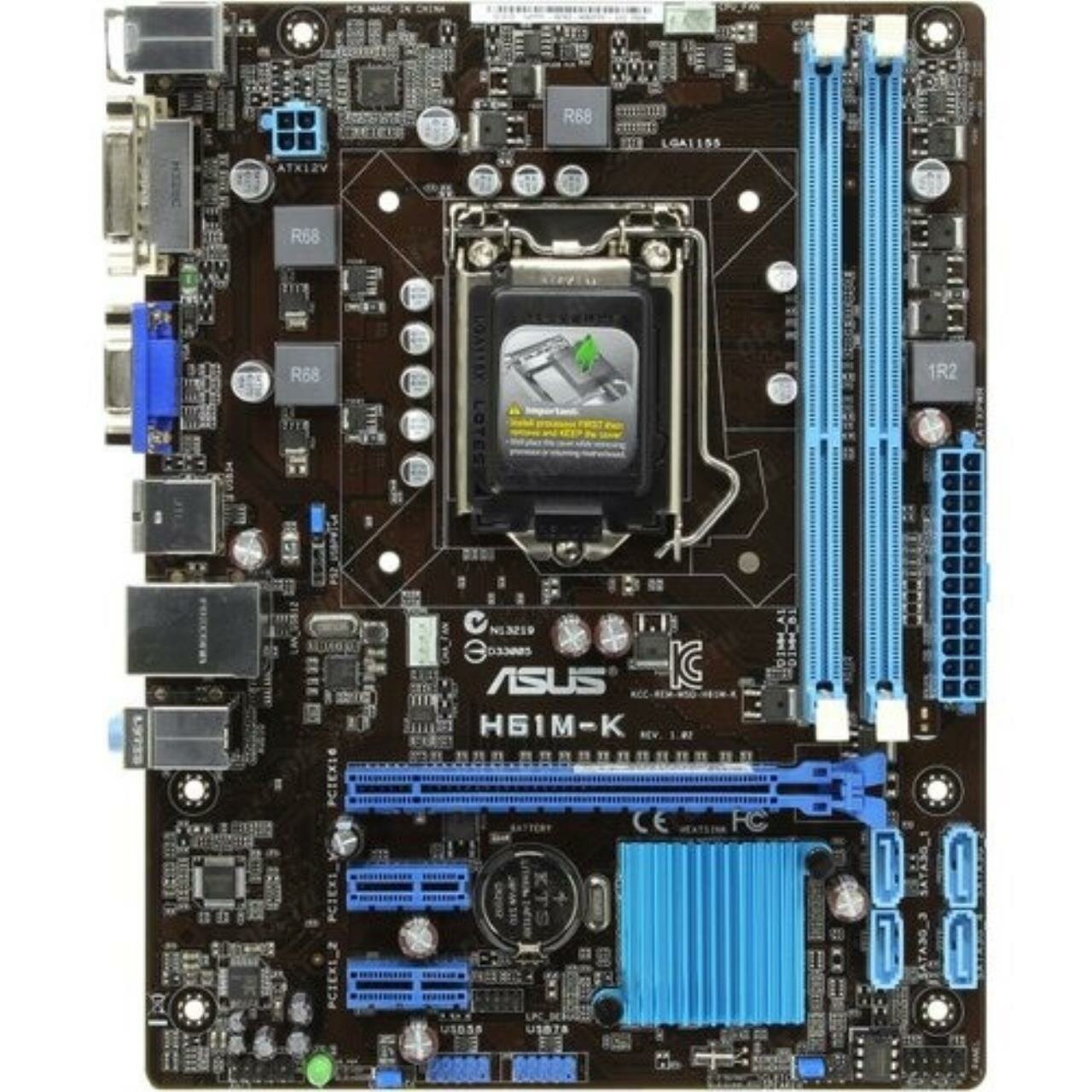 Материнская плата ASUS H61M-K LGA 1155 PCI-E Dsub+DVI GbLAN SATA MicroATX 2DDR3
