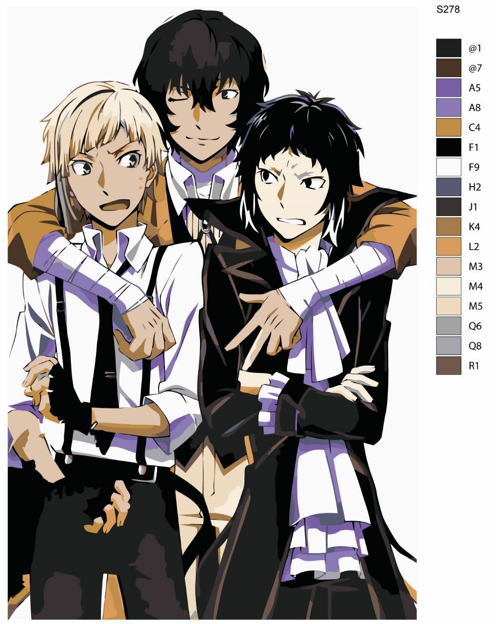 Картина по номерам S278 "Аниме Великий из бродячих псов. Ацуши Накаджима, Осаму Дазай, Рюноске Акутагава" 50x70 см