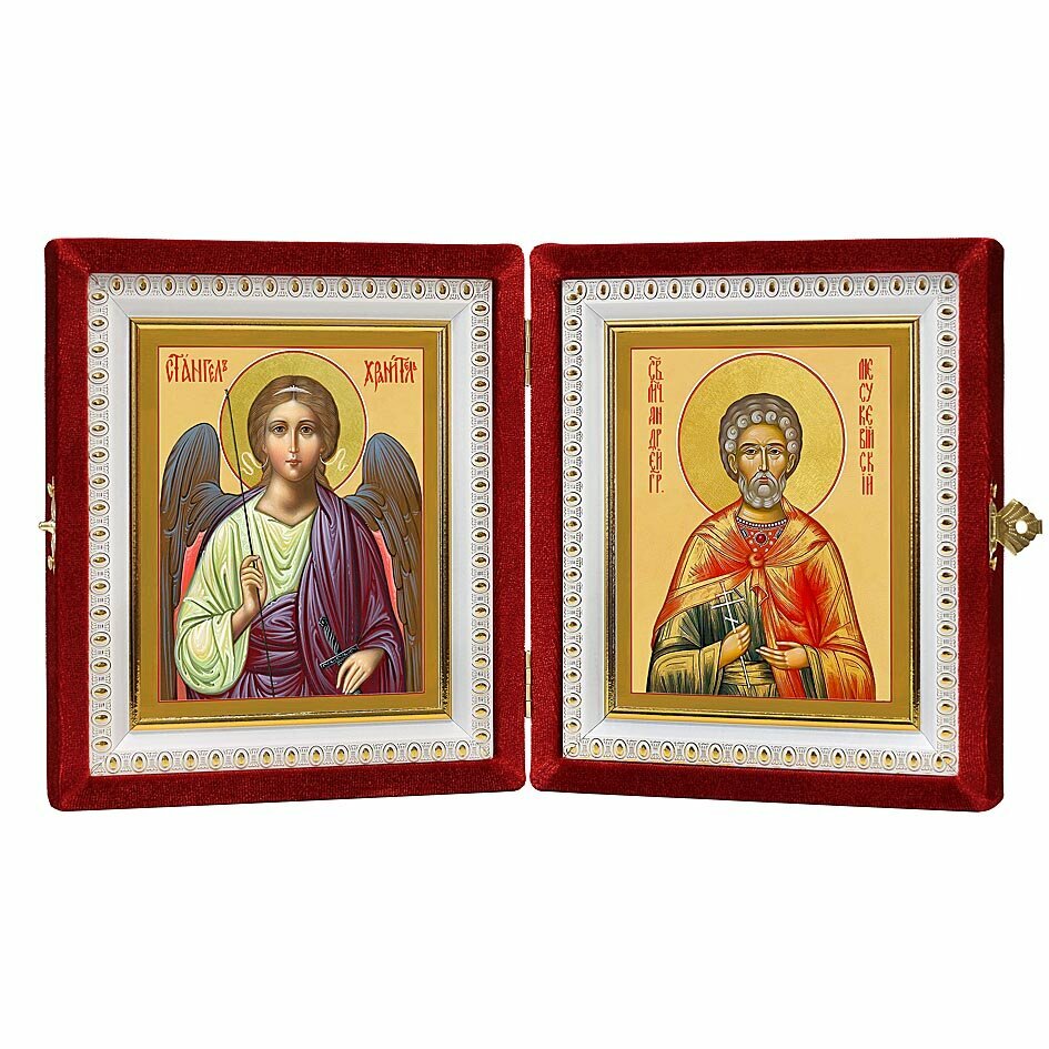Складень именной "Мученик Андрей Месукевийский, Грузинский - Ангел Хранитель", размер ликов 10*12 см