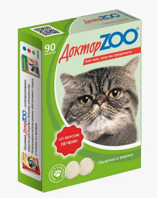 Мультивитаминное лакомство для кошек Доктор ZOO cо вкусом печени, 90 шт