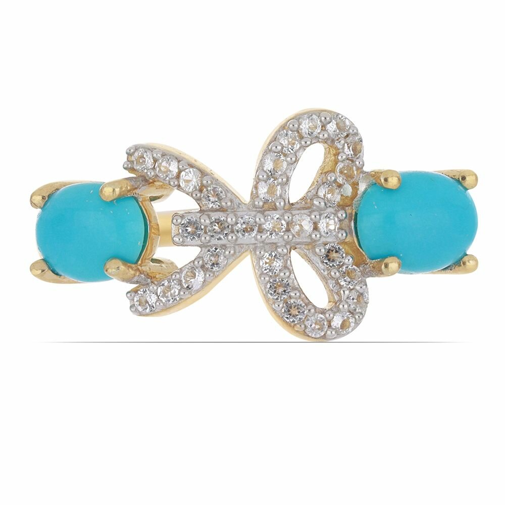 Кольцо тонкое, серебро, 925 проба, золочение, бирюза, топаз