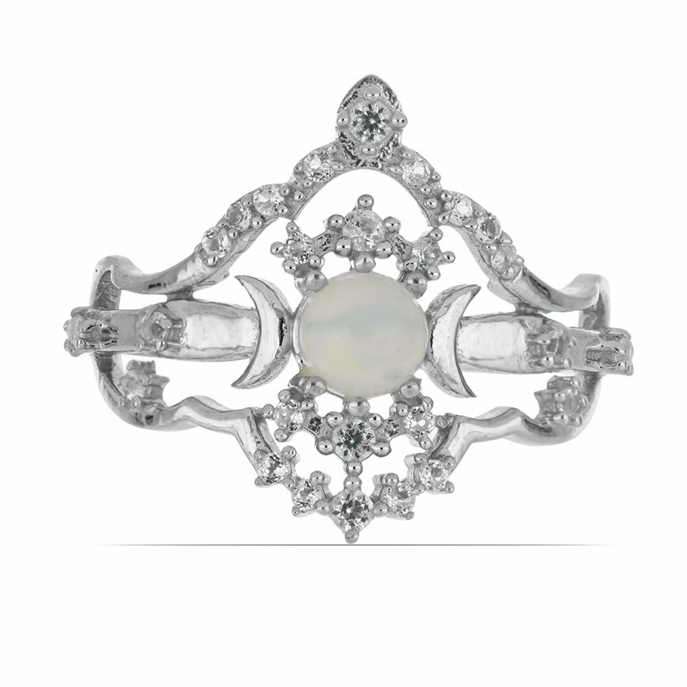 Перстень, серебро, 925 проба, родирование, топаз, опал