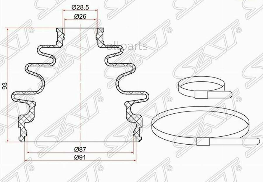 SAT C-1115 Пыльник шруса наружный KIA SPORTAGE 2.0 4WD 04-/внутренний TOYOTA PRADO 120 (2 хомута. резина)