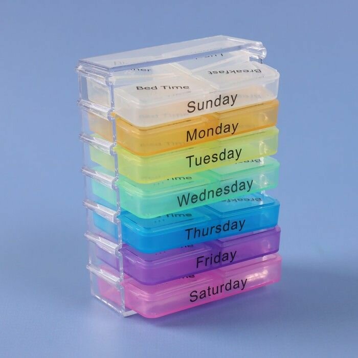 Таблетница органайзер Неделька, 7 контейнеров по 4 секции, пластиковая